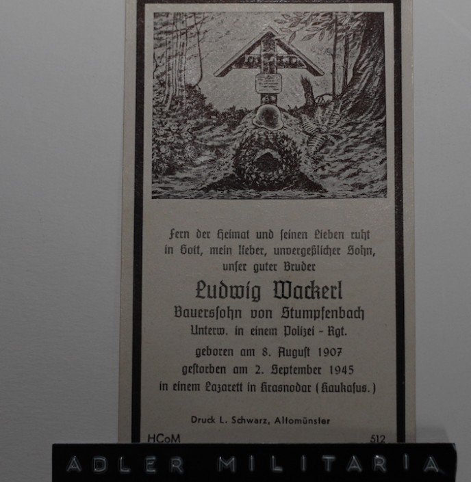 Ludwig Wacker – Feld Police! – SEP 1945! Russia – Adler Militaria