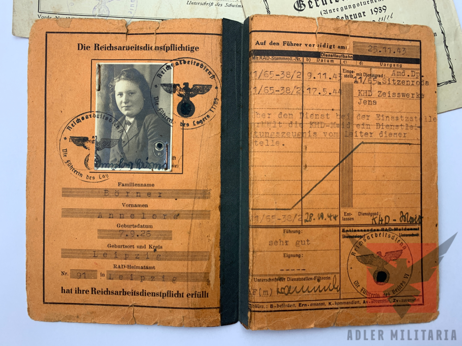 WW2 German Issue – RAD Identification Pass for Lady ...