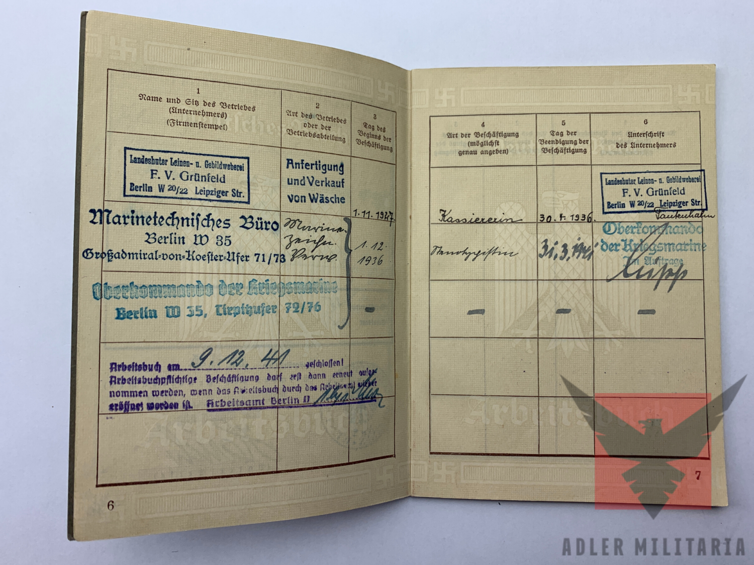 WW2 German Work ID – OKK in Berlin – German Naval High Command – Adler ...