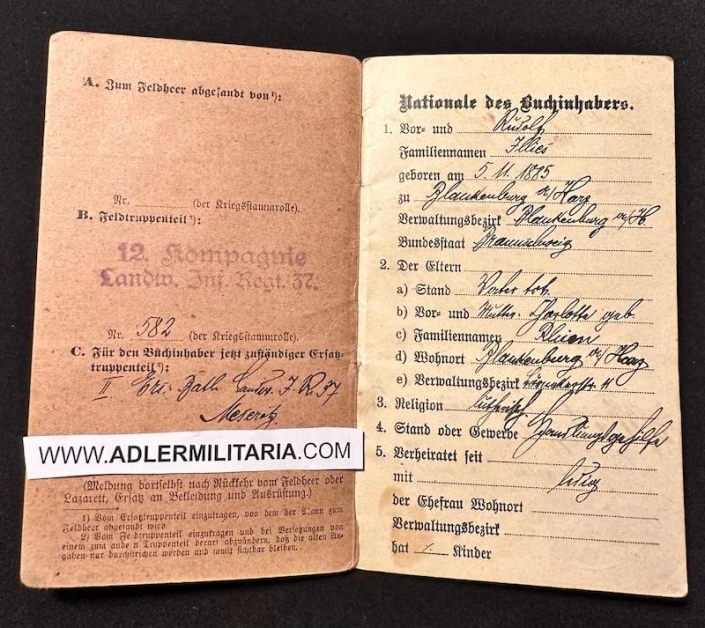 WW1 German Soldbuch and Militärpass – Uffz Illies – Landwehr Infanterie ...