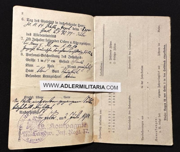 WW1 German Soldbuch and Militärpass – Uffz Illies – Landwehr Infanterie ...