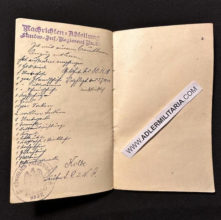 WW1 German Soldbuch and Militärpass – Uffz Illies – Landwehr Infanterie ...