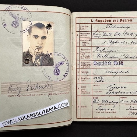 WWII German Wehrpass – Gefr Falkenberg – KIA – Infanterie Regiment 459 ...