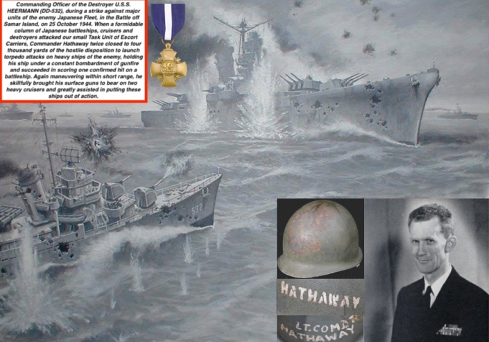 WWII US Navy M1 Helmet – Navy Cross Lt Commander Amos Hathaway – Taffy ...