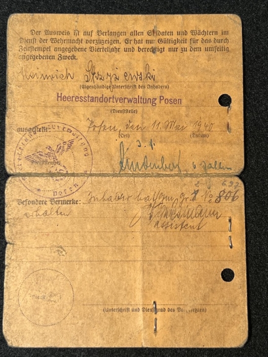 WWII German Army Civilian Service ID – For Foreigner – Dienstausweis ...