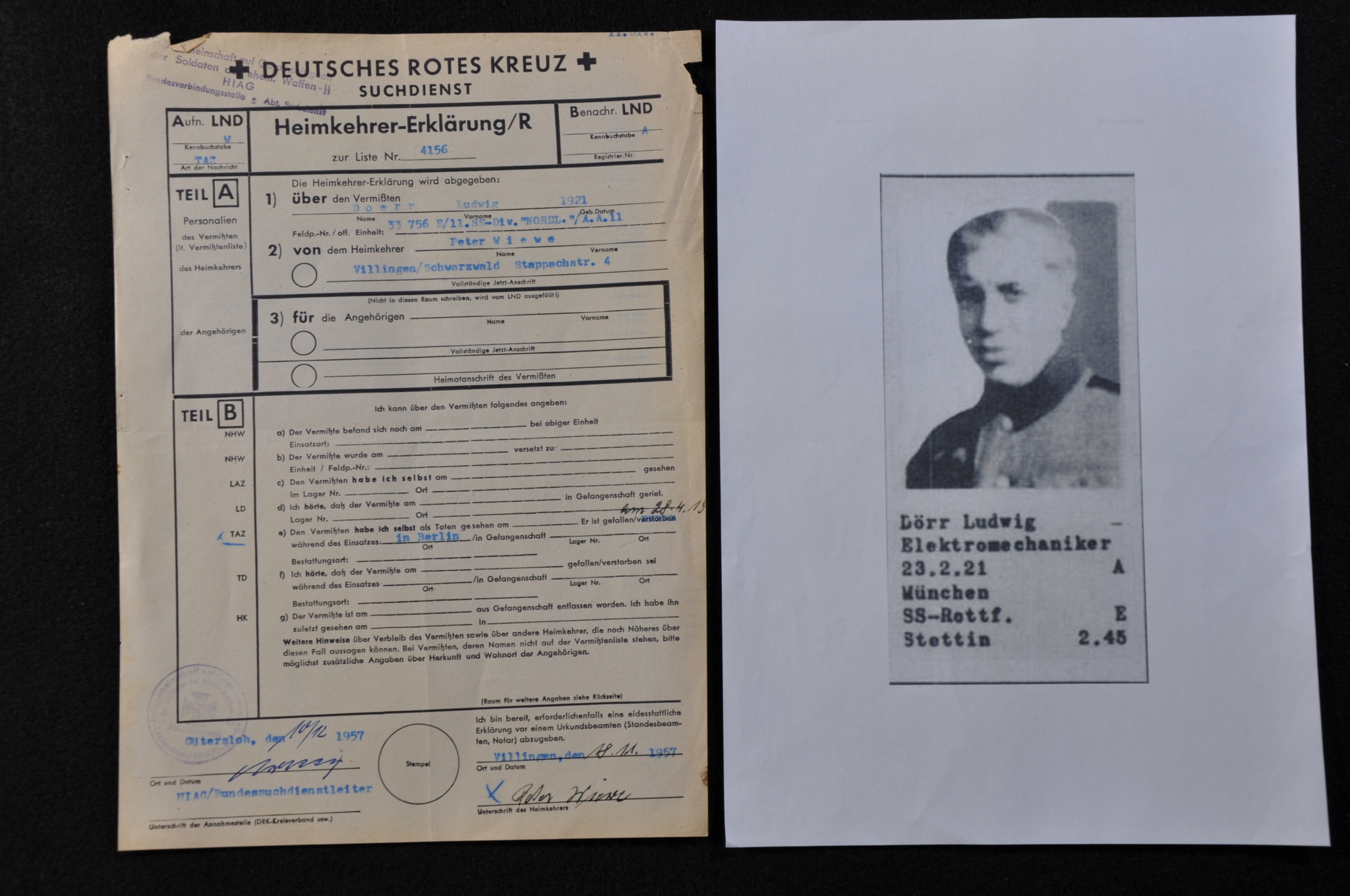 WWII German HIAG DRK Search Documents Waffen SS Nordland Battle of ...