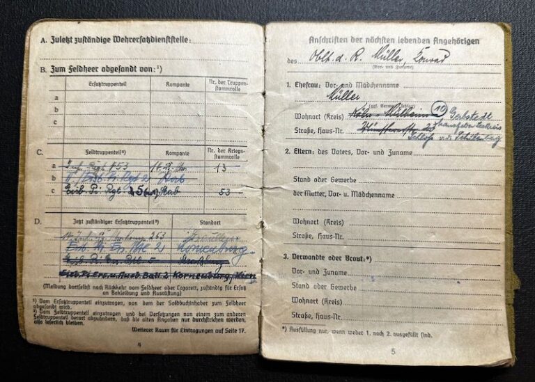 WWII German Army Soldbuch Major Müller – Died POW Camp Russia 1946 ...