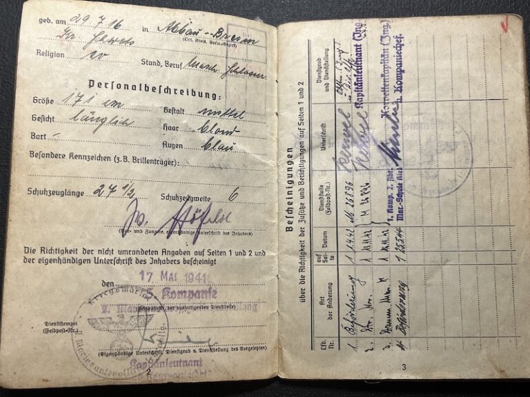 WWII German Kriegsmarine Soldbuch – Ob.Masch Höfeld – Destroyer Z30 ...