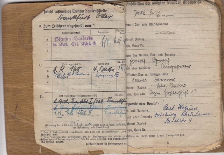 WWII German Army Soldbuch – Wehrmacht Leutnant Gersch – Berliner ...