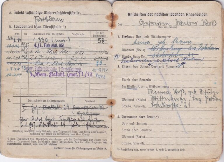 WWII German Luftwaffe Soldbuch ID – Stabsgefreiter Voss – Gem Flak ...